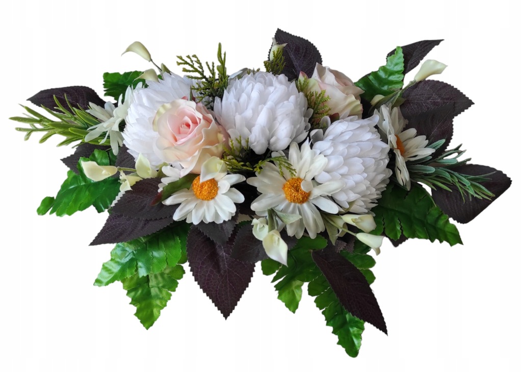 Stroik mini Chryzantema Róża 2 Kwiaty Grób Cmentarz - 14395293147 ...