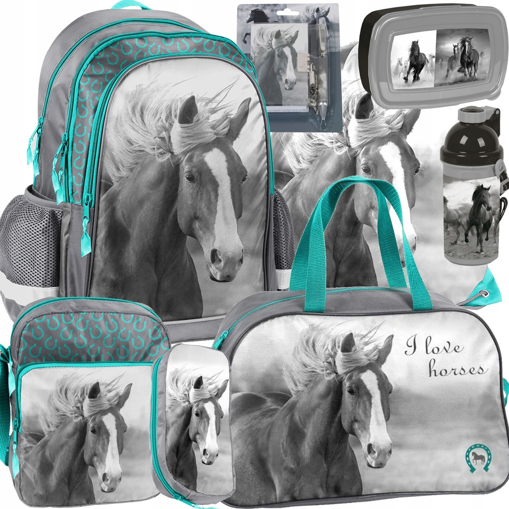 MEGA ZESTAW Z KONIEM PLECAK SZKOLNY KONIE KOŃ PASO - 7314741172 - oficjalne archiwum Allegro
