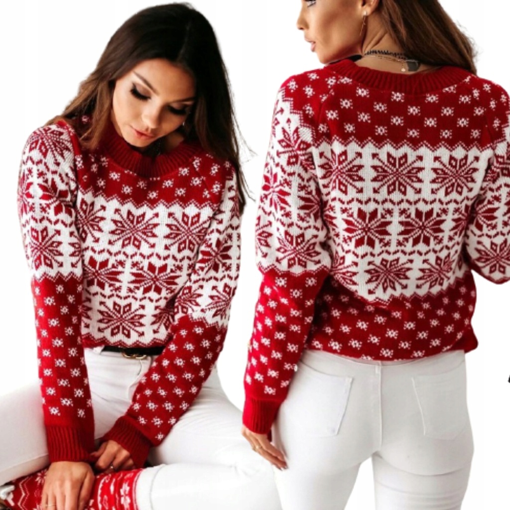 SWETRY ŚWIĄTECZNE NORWESKI WZÓR CIEPŁE Z ŚNIEŻKAMI - 12757746966 ...