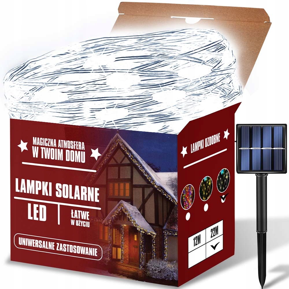 LAMPKI ŚWIATEŁKA SOLARNE BOŻONARODZENIOWE NA ŚWIĘTA ZEWNĘTRZNE 200 LED 22M - 14603957573 ...