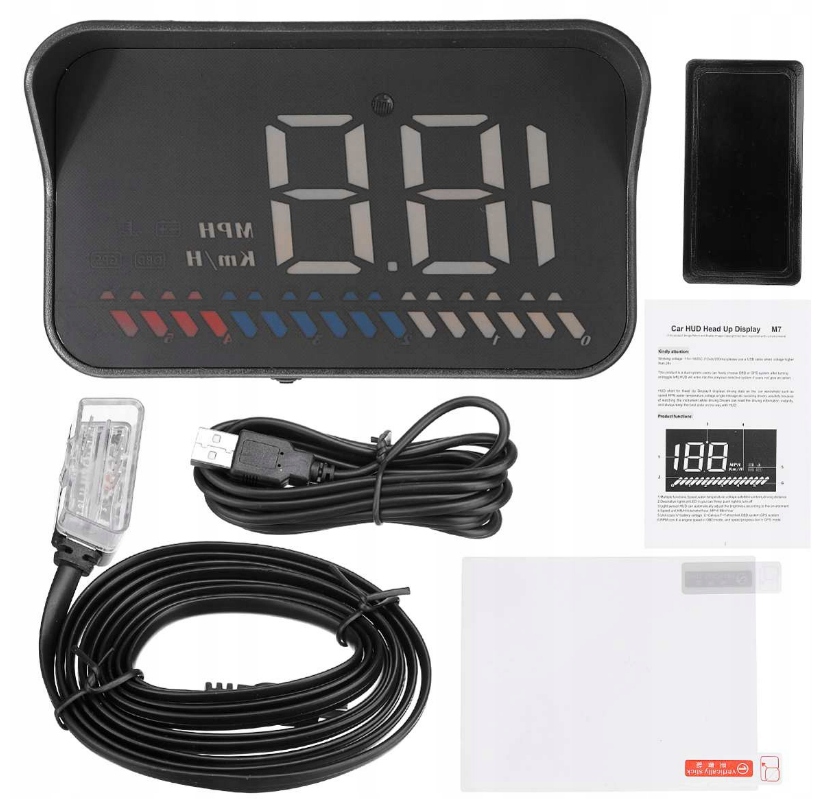 PROJEKTOR WYŚWIETLACZ DO SAMOCHODU M7 OBD2 HUD GPS - 12589437968 ...