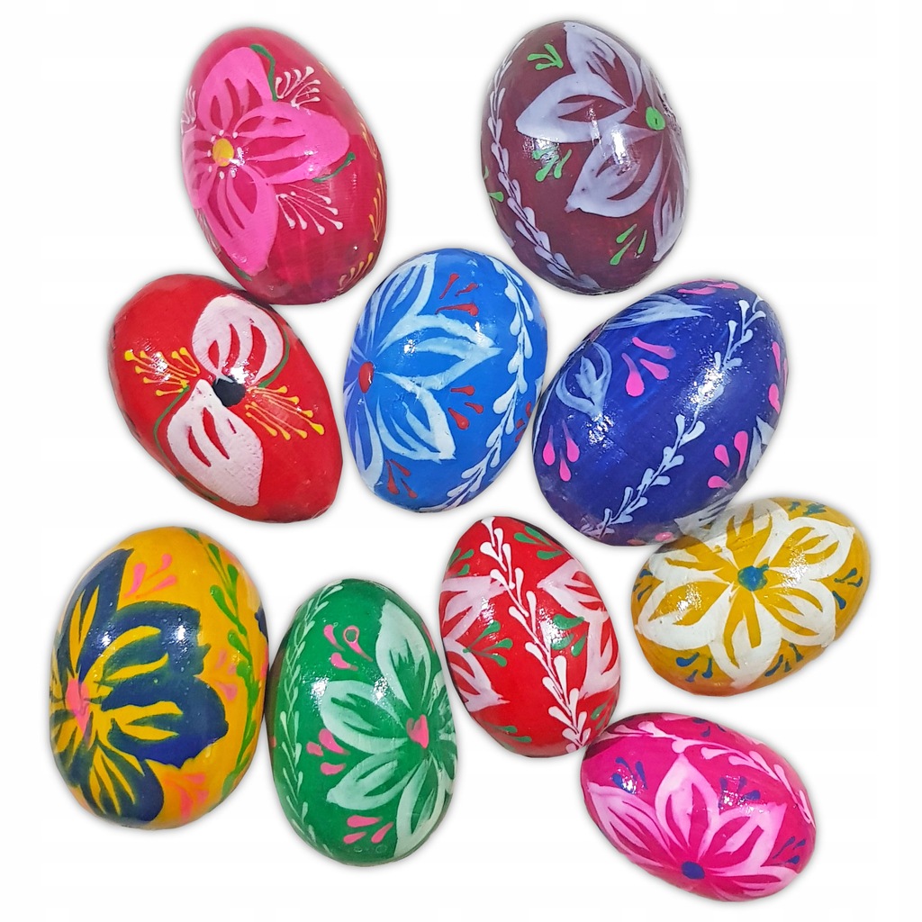 Drewniane JAJKA PISANKI Wielkanocne Malowane 10SZT - 13433436106 ...