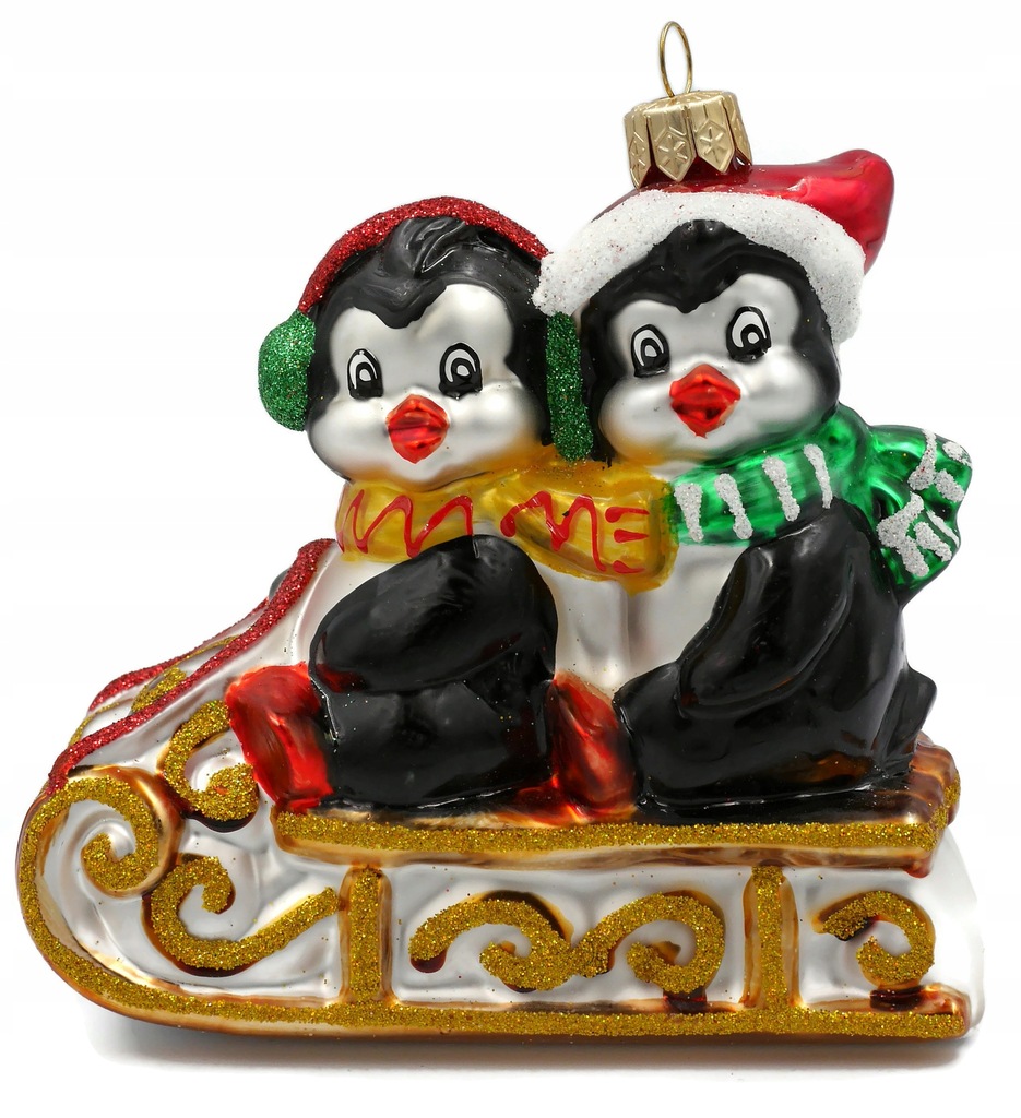 Bombka szklana ręcznie malowana Pingwinki i Sanki - 12701890338 ...