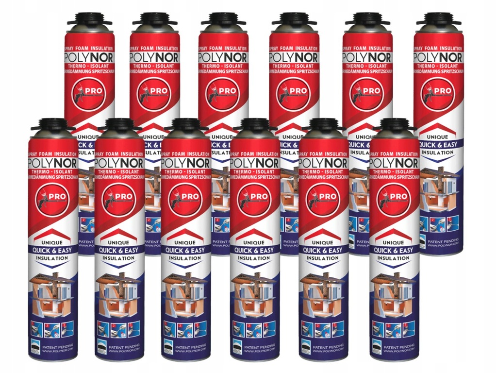 12x POLYNOR pianka poliuretanowa do ociepleń 750ml - 8168857595 - oficjalne archiwum Allegro