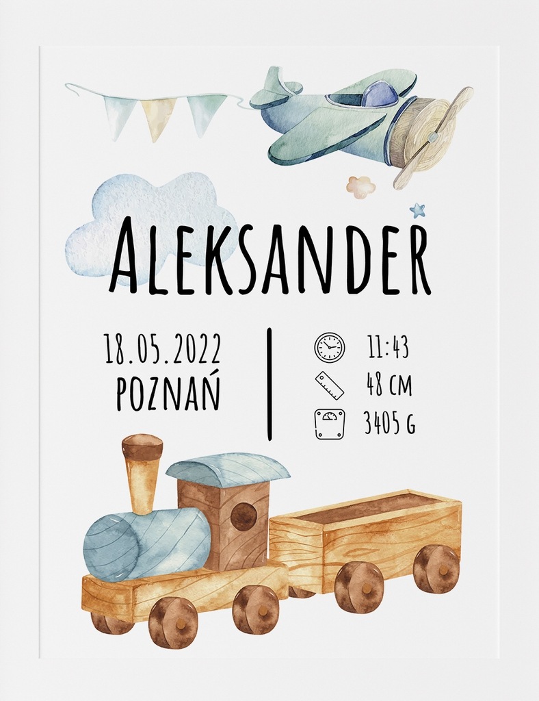 Metryczka A4 dla chłopca W RAMCE Prezent Pamiątka Narodzin Dziecka - 14994650937 - oficjalne ...