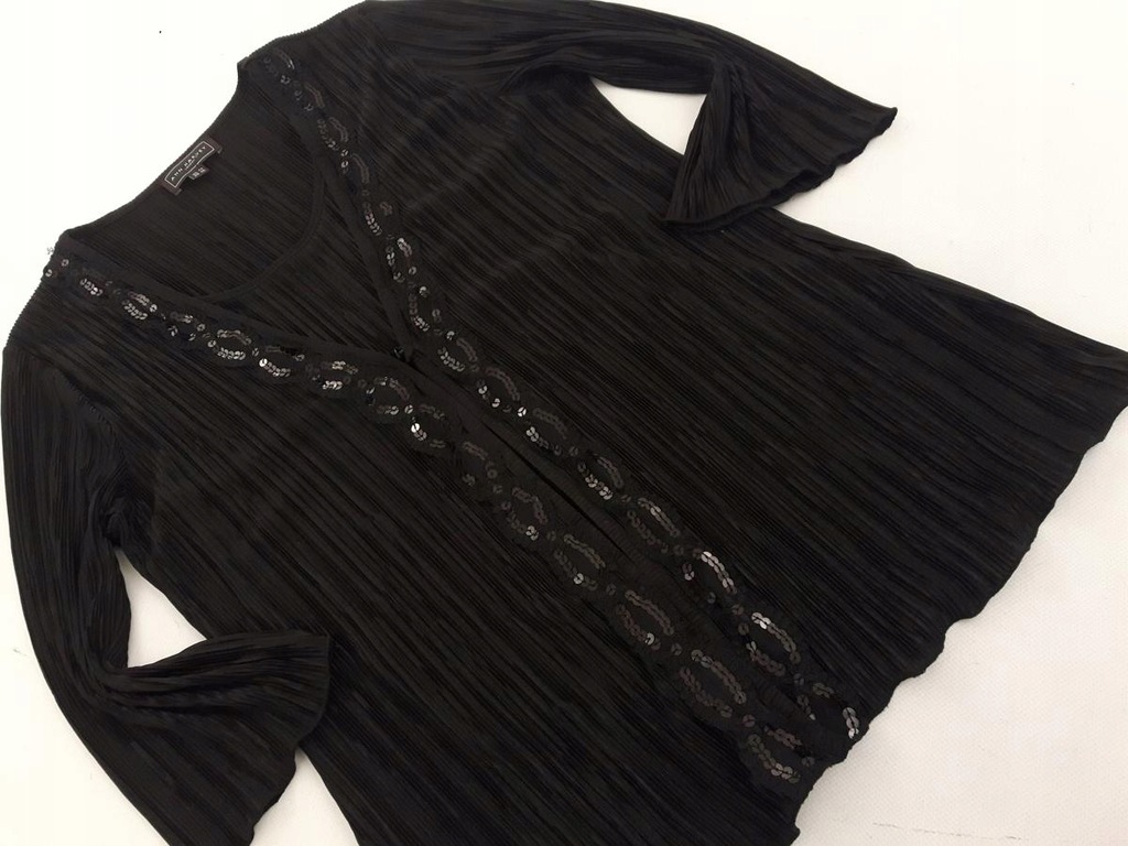 ANN HARVEY plisowana BLUZKA z cekinami CZARNA z narzutką _ 46/48 ...