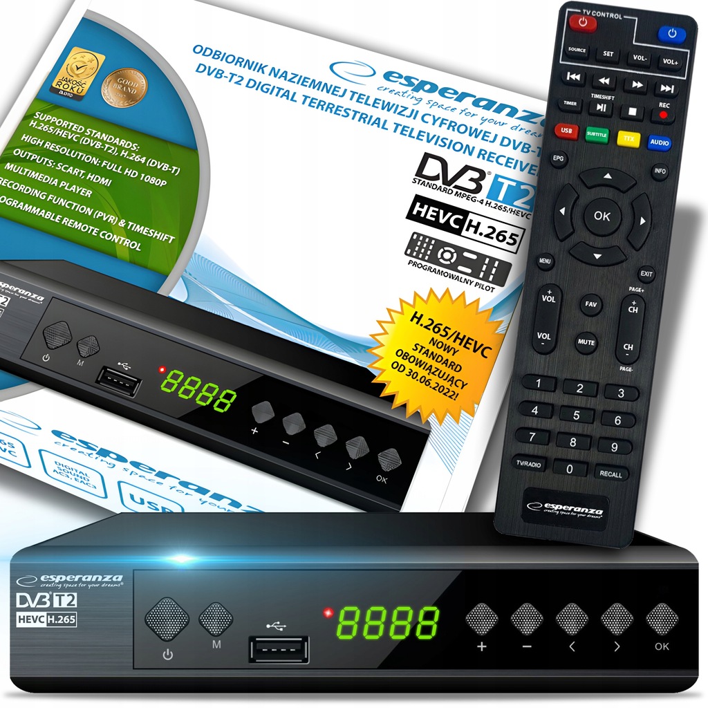 TUNER DEKODER TV NAZIEMNEJ DVB-T2 FULL HD HDMI USB - 14255061138 ...