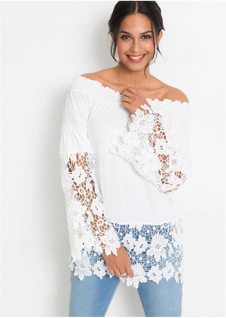 BODYFLIRT BLUZKA CARMEN Z KORONKĄ 42 - 14481983622 - oficjalne archiwum ...
