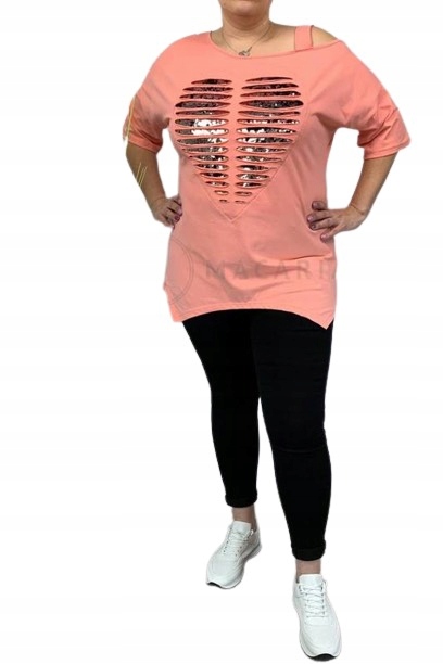 BLUZKA BAWEŁNIANA ASYMETRYCZNA CEKINY 5/6XL - 13012266918 - oficjalne archiwum Allegro