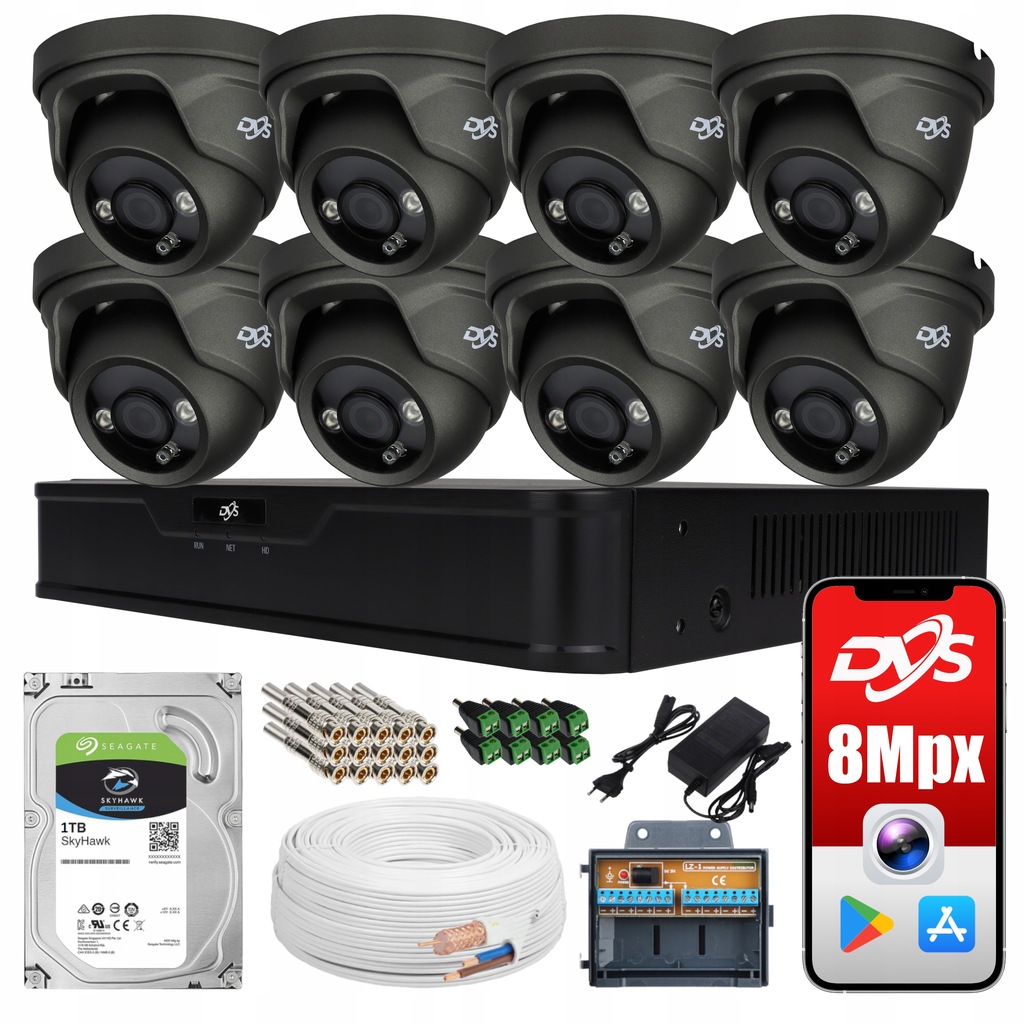 MONITORING ANALOGOWY 8 KAMER 4K 8 MPX KOMPLETNY - 12022838899 - oficjalne archiwum Allegro