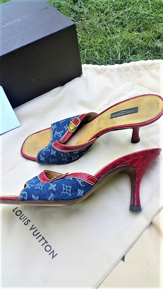 LOUIS VUITTON BUTY KLAPKI JEANS ALIGATOR SKÓRA 38 - 8232384613 - oficjalne archiwum Allegro