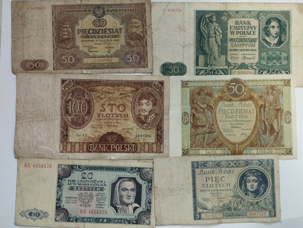 STARE POLSKIE BANKNOTY 2, 5, 10, 50, 100 4489/23 - 13903070783 ...