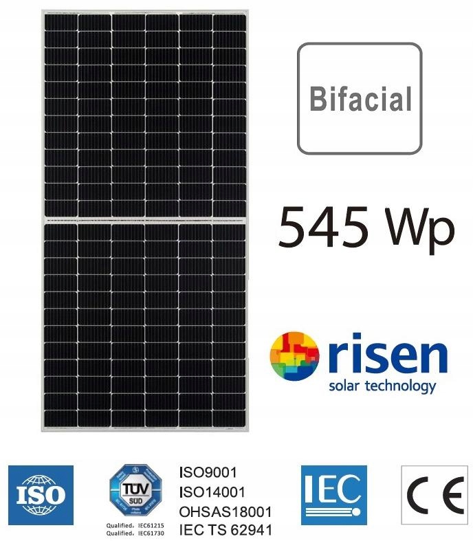Moduł panel PV srebrna rama 545W RISEN RSM110-8-545 Bifacial ...