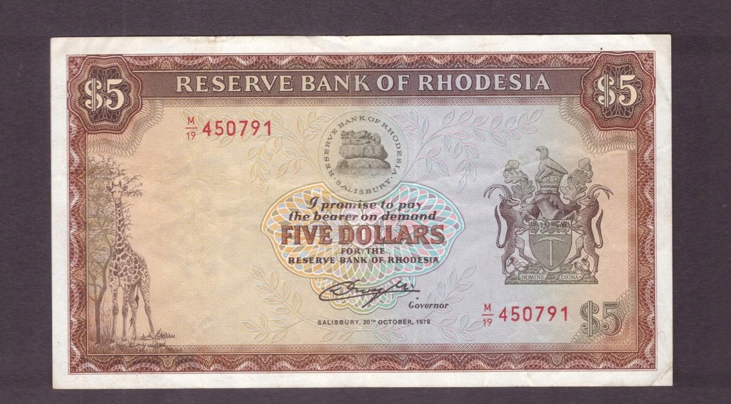 Wlk. Brytania - Rodezja Rhodesia - 5 Dolar 1978 - 13391375987 - oficjalne archiwum Allegro