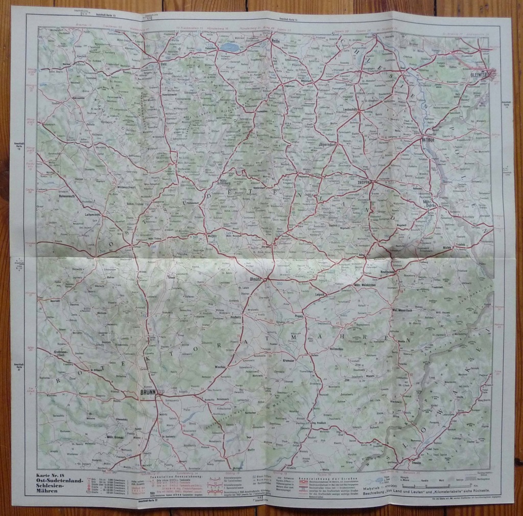 SUDETY WSCHODNIE; KOL. MAPA, SHELL MAPA DROGOWA nr. 18, ok. 1935 ...