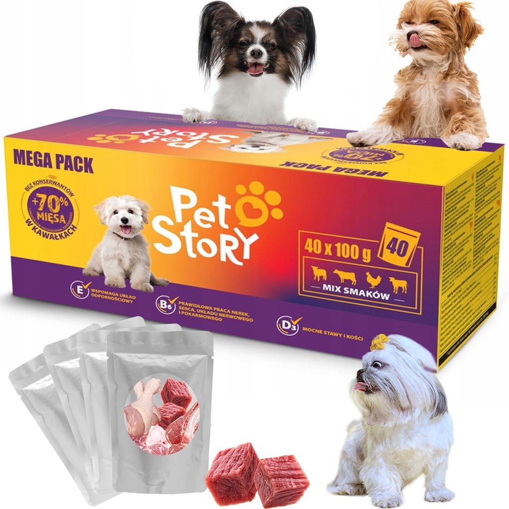 PETSTORY Karma mokra dla psów ras małych Mix smaków 70% MIĘSA 40x100g - 14878116289 - oficjalne ...