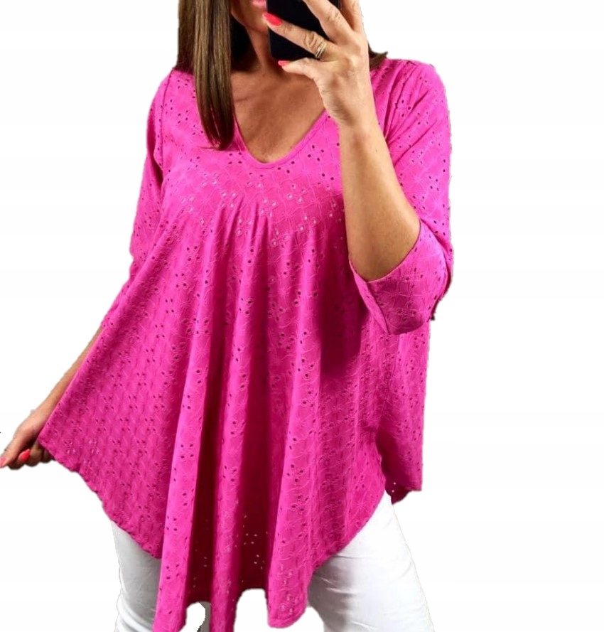 ŚWIETNA BLUZKA FUKSJA JAK KORONKA 4XL 5XL 48 50 52 - 15311528551 - oficjalne archiwum Allegro