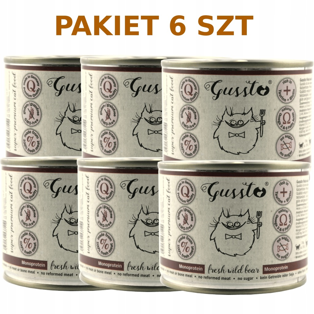 Gussto Dzik 6 x 200g mokra karma dla kota pakiet - 12681339148 - oficjalne archiwum Allegro