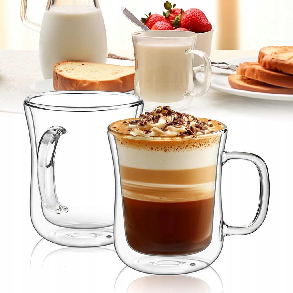 350 ml x 2 Szklanki do kawy latte podwójne ścianki z uchem kubki - 16160572440 - oficjalne ...