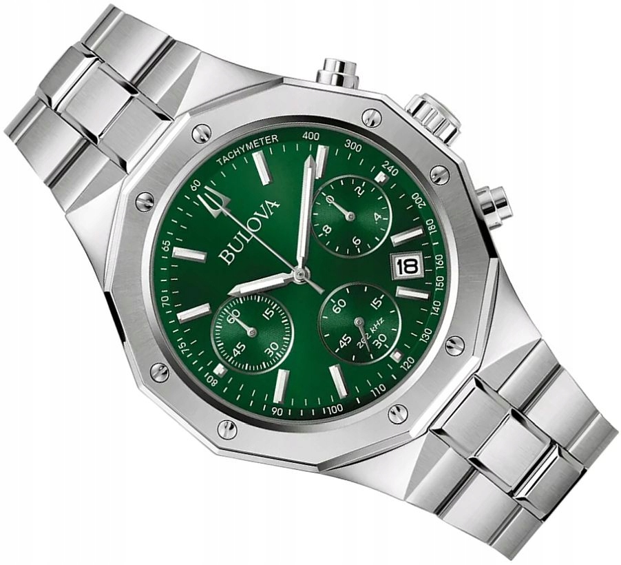 ZEGAREK BULOVA 96B409 PRECISIONIST 262kHz MĘSKI CHRONO ZIELONY STALOWY ...