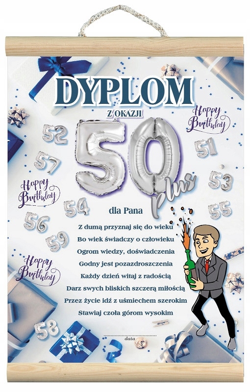 Dyplom na 50-tkę 50 urodziny mężczyzny FACETA - 10995196541 - oficjalne archiwum Allegro