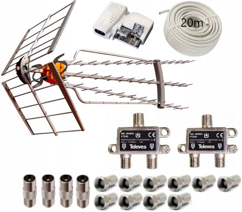 MOCNY ZESTAW DVB-T TELEVES BOSS LR 47dB NA 4 TV - 8998625794 ...