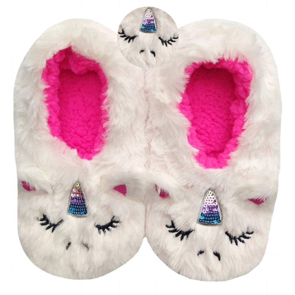 ciepłe pluszowe kapcie JEDNOROŻEC ABS 37 40 11+ - 14416795793 ...