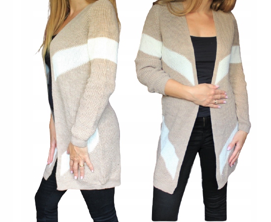 Modny kobiecy kardigan narzutka sweter długi - 10866307103 - oficjalne ...