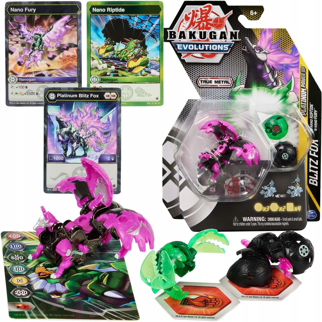 BAKUGAN EVOLUTIONS PLATINUM BLITZ FOX + 3 FIGURKI - 12627679593 ...