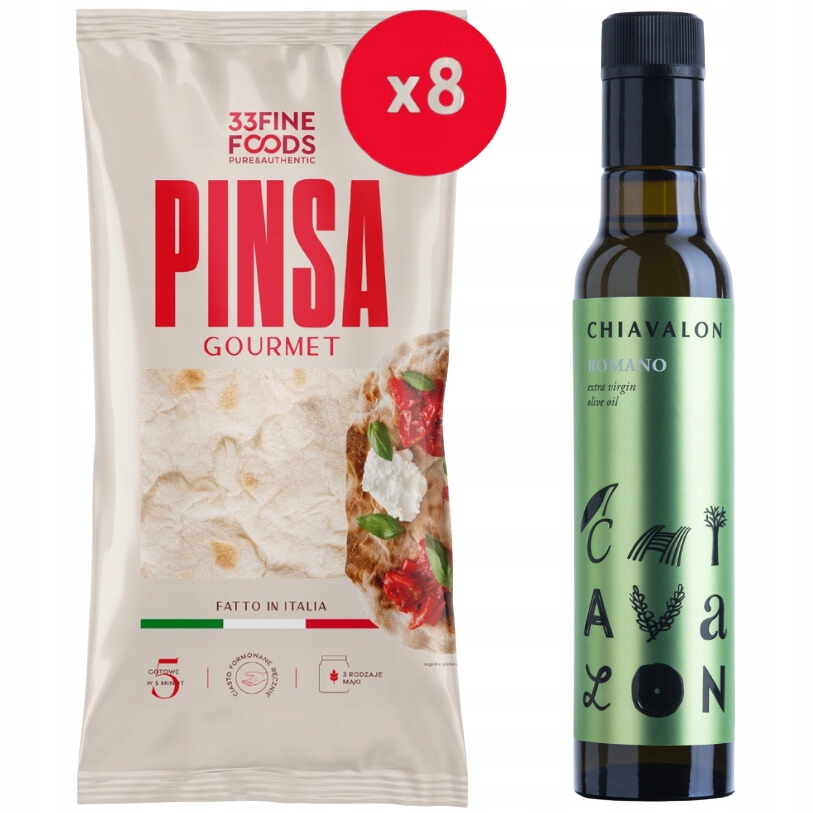 Pinsa Gourmet 230g - ZESTAW 8 SZT & Chiavalon Romano Oliwa z Oliwek EV - 14364016807 - oficjalne ...