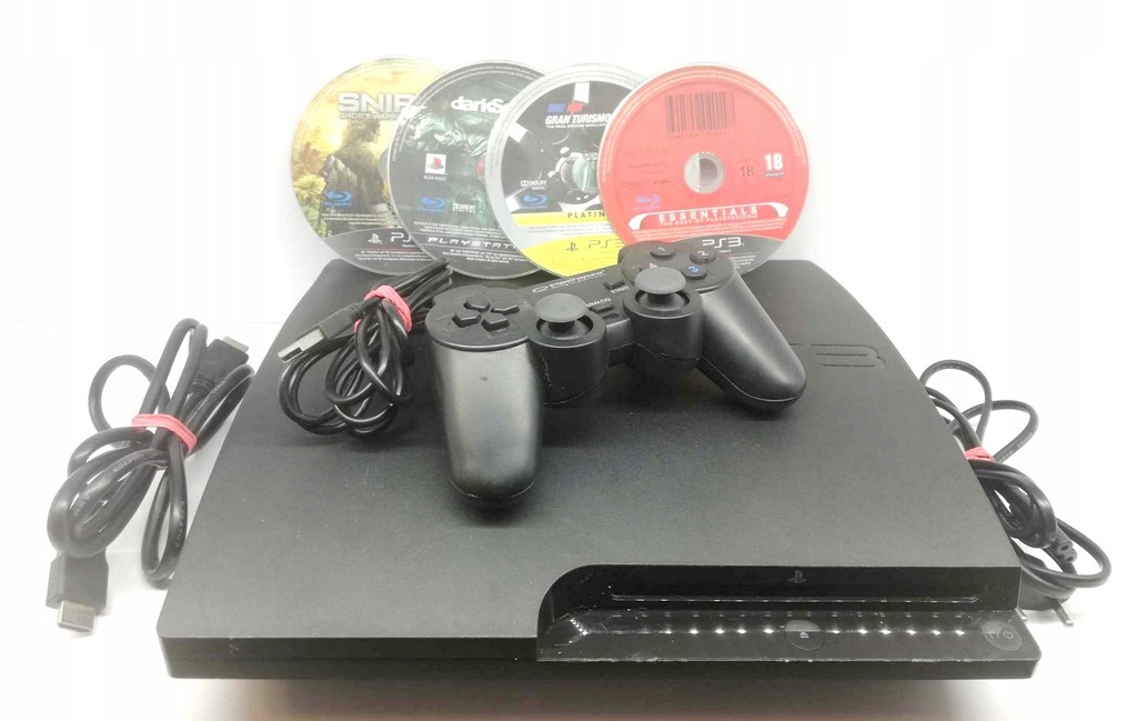 KONSOLA PS3 SLIM [CECH-3004B | 320 GB] + PAD + OKABLOWANIE + 4 GRY ...