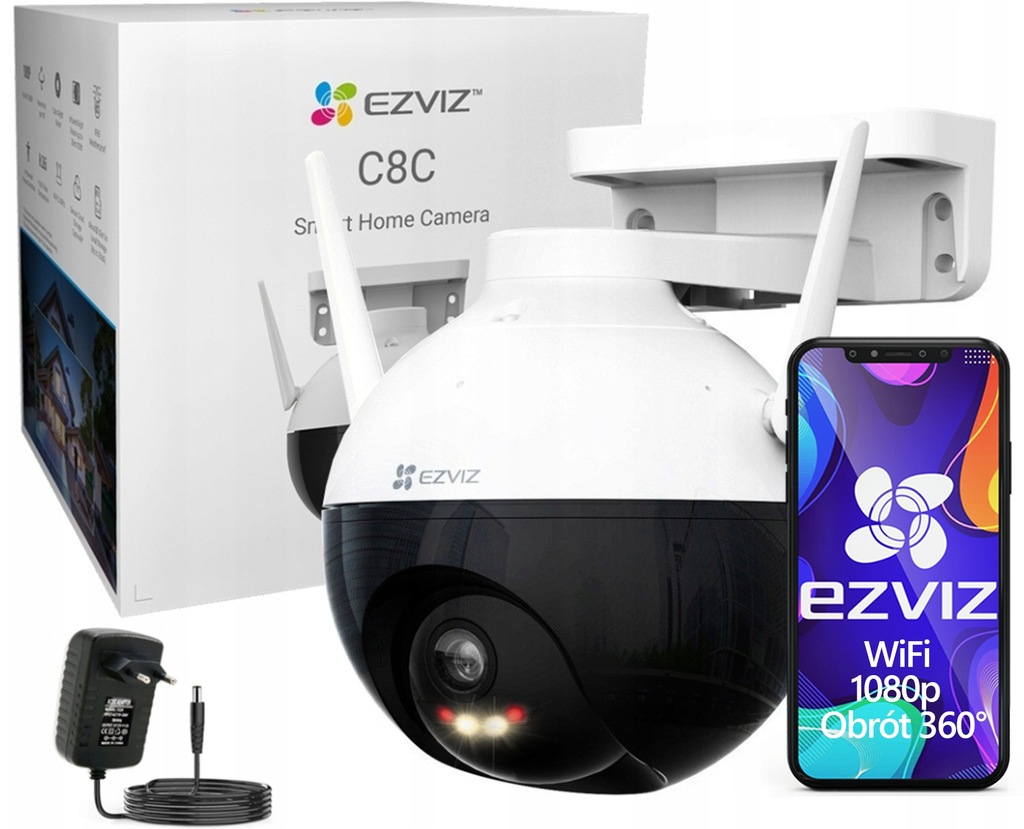 Zewnętrzna Kamera Obrotowa WiFi 360° EZVIZ C8C Full HD IR + LED + Mikrofon - 11216785573 ...