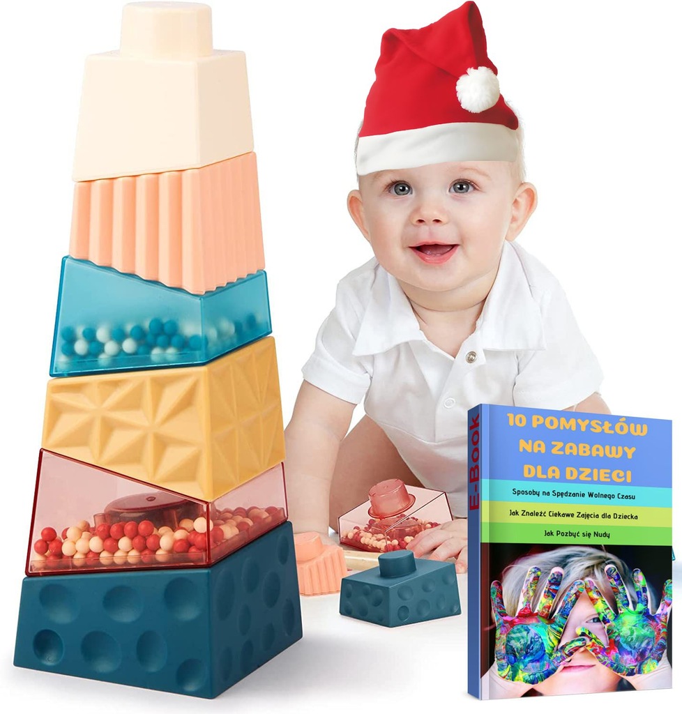 Zakręcona Piramida Wieża Sensoryczna Tęczowa z Klockami Dzieci ...