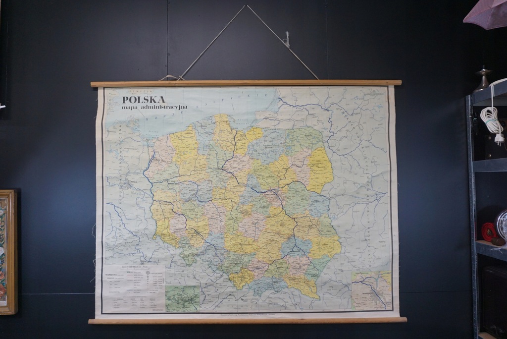 Mapa szkolna Polska mapa administracyjna 1979 wisząca ścienna PRL ...