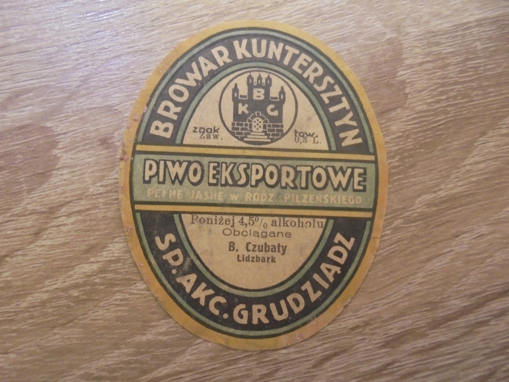 Przedwojenna etykieta browar Grudziądz Lidzbark - 11559462974 - oficjalne archiwum Allegro