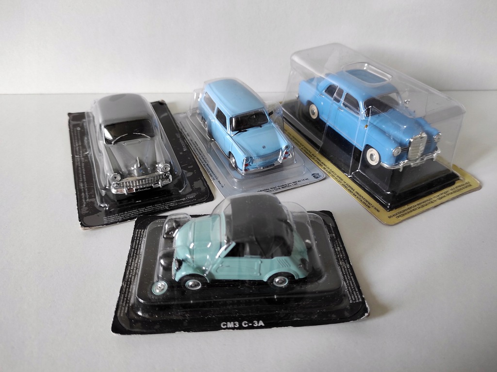 Zestaw 4 Modele Mercedes 180 Ponton Trabant 601 SMZ S-3A MOSKVITCH 407 ...