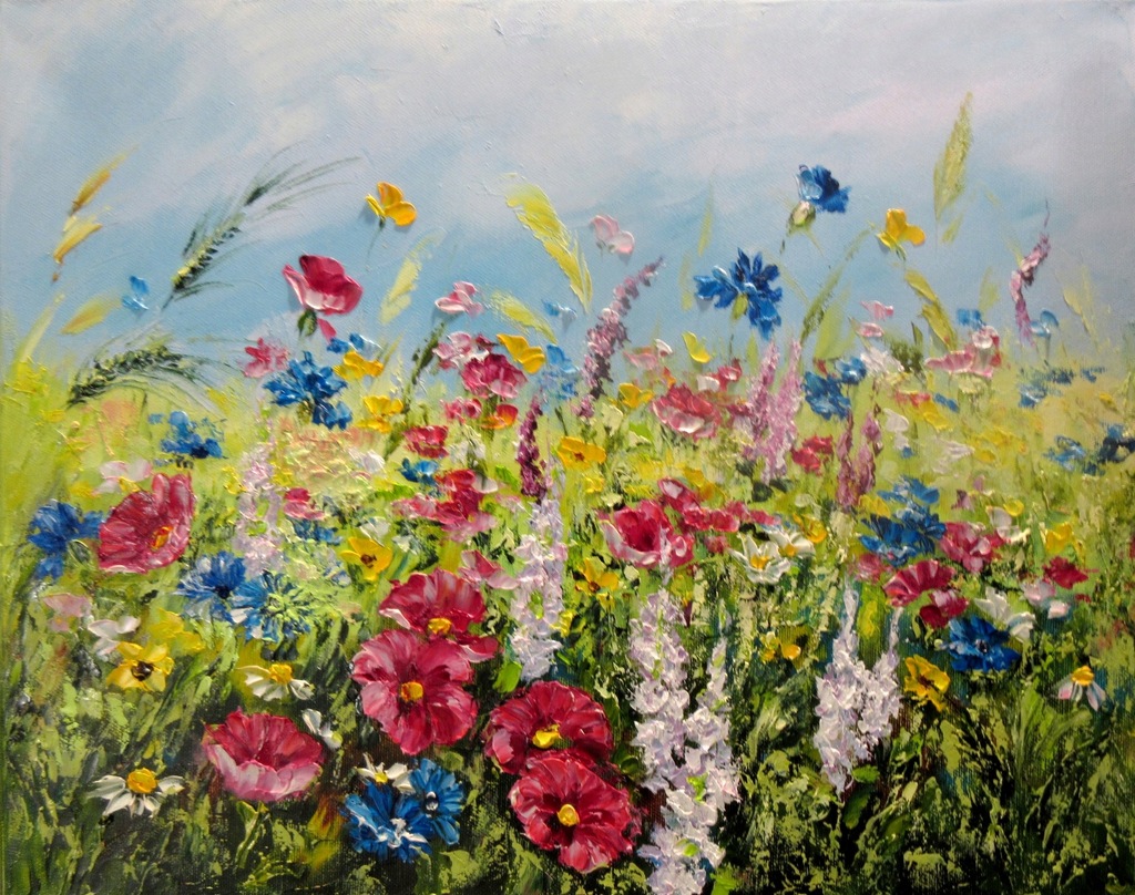 ŁĄKA obraz olejny pejzaż kwiaty polne WYBÓR - 8149170031 - oficjalne ...