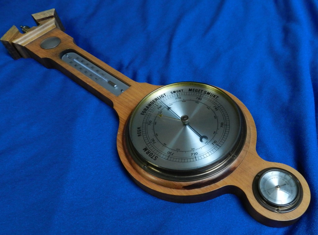 BAROMETR TERMOMETR HIGROMETR 53CM DREWNO MOSIĄDZ - 12565591419 ...