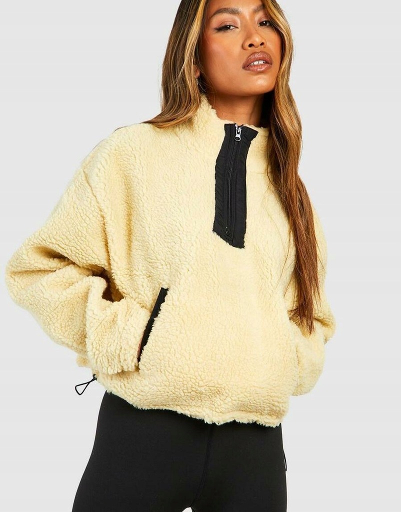 BLUZA MIŚ BEŻOWA Z KIESZENIAMI LUŹNA KLASYCZNA BOOHOO 44 - 16975567194 - oficjalne archiwum Allegro