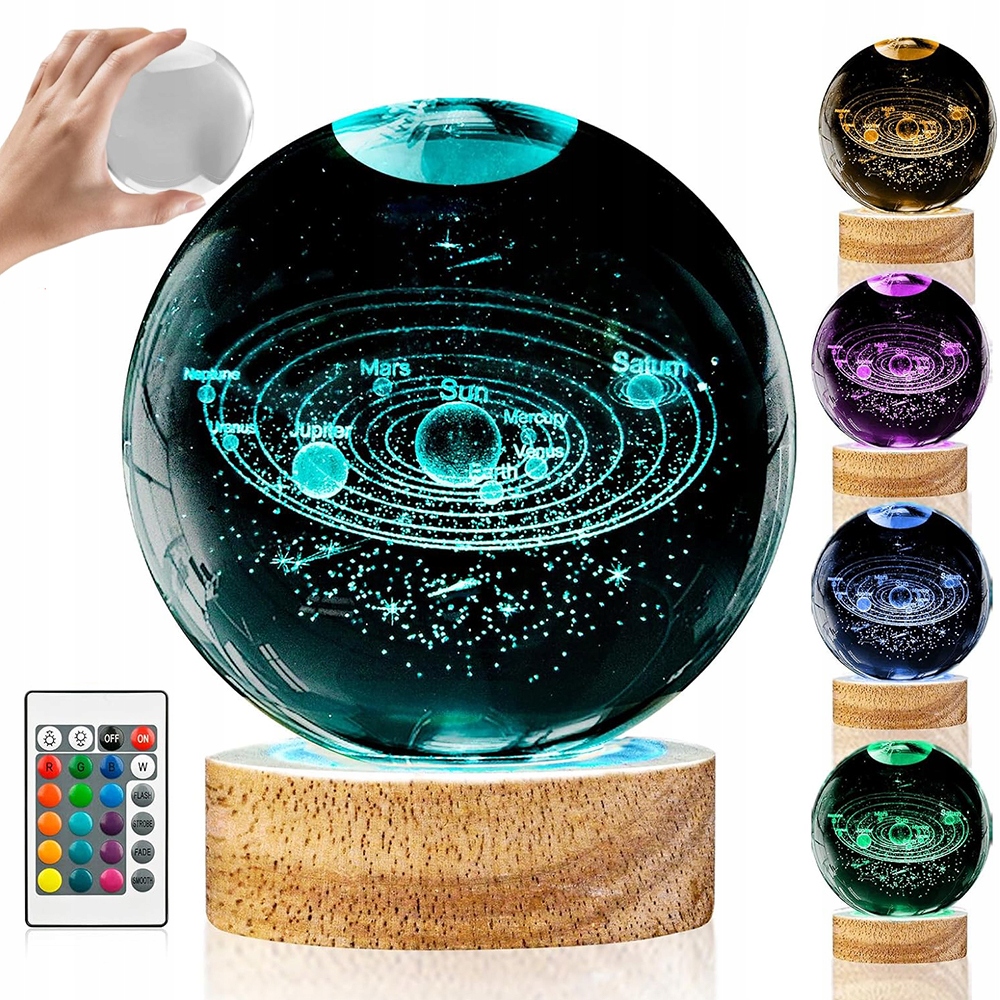 LAMPKA NOCNA LED LAMPA KRYSZTAŁOWA KULA KOSMOS PLANETY DLA DZIECI ...