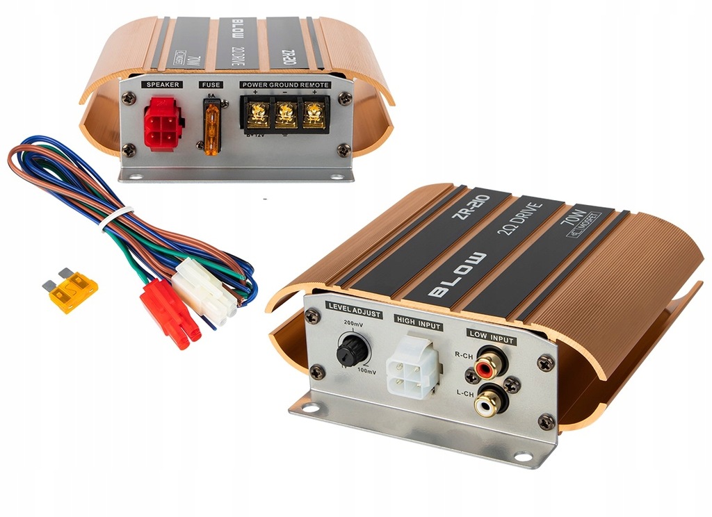 WZMACNIACZ SAMOCHODOWY 2 kanały dwukanalowy 2x70W - 12693078383 - oficjalne archiwum Allegro