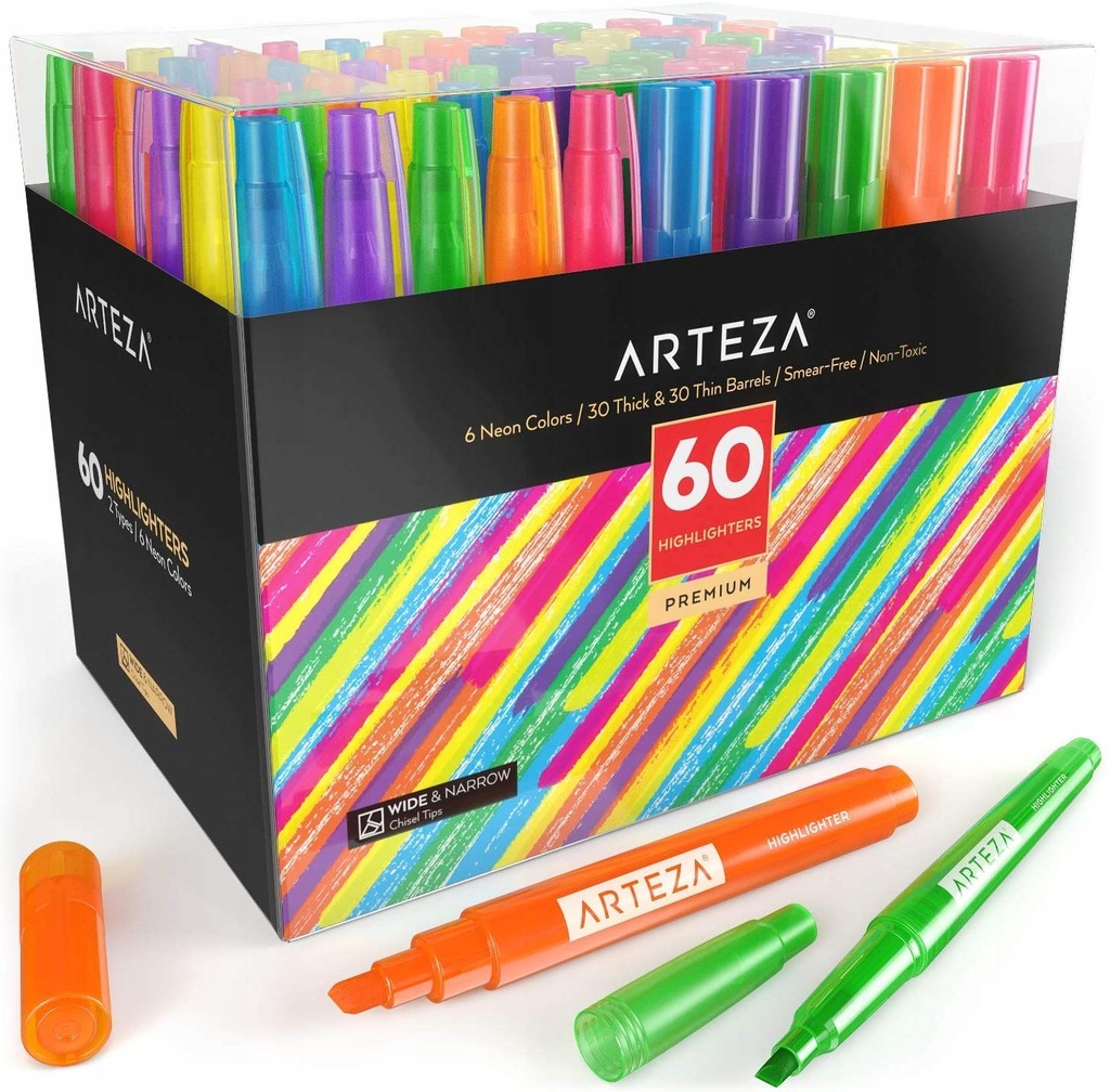 ARTEZA markery neonowe zakreślacze Dual Tip 60 szt - 12197169883 ...