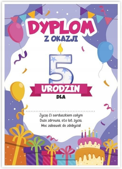 Dyplom A5 urodzinowy - piąte urodziny - 13359964890 - oficjalne archiwum Allegro