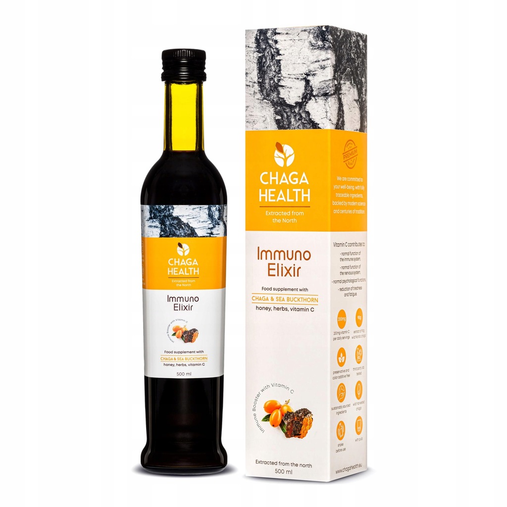 Chaga Health immuno Elixir z rokitnikiem 500ml - 12567852019 - oficjalne archiwum Allegro