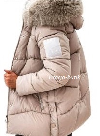 Zima puchowa beż futro jenot Lucky GIRL five XXL - 16568340359 ...