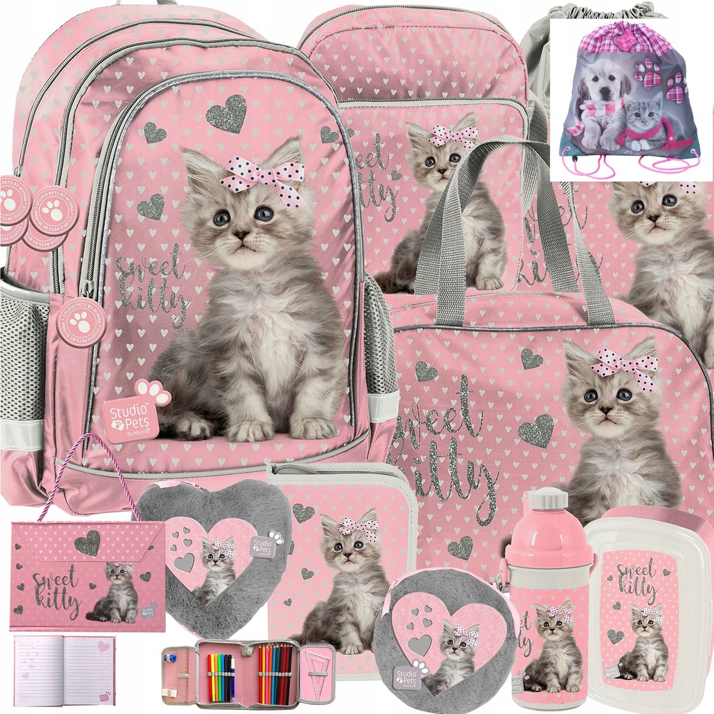 PLECAK SZKOLNY ZESTAW Z KOTKIEM KOTEM KOTEK 10 el. - 7680811239 - oficjalne archiwum Allegro