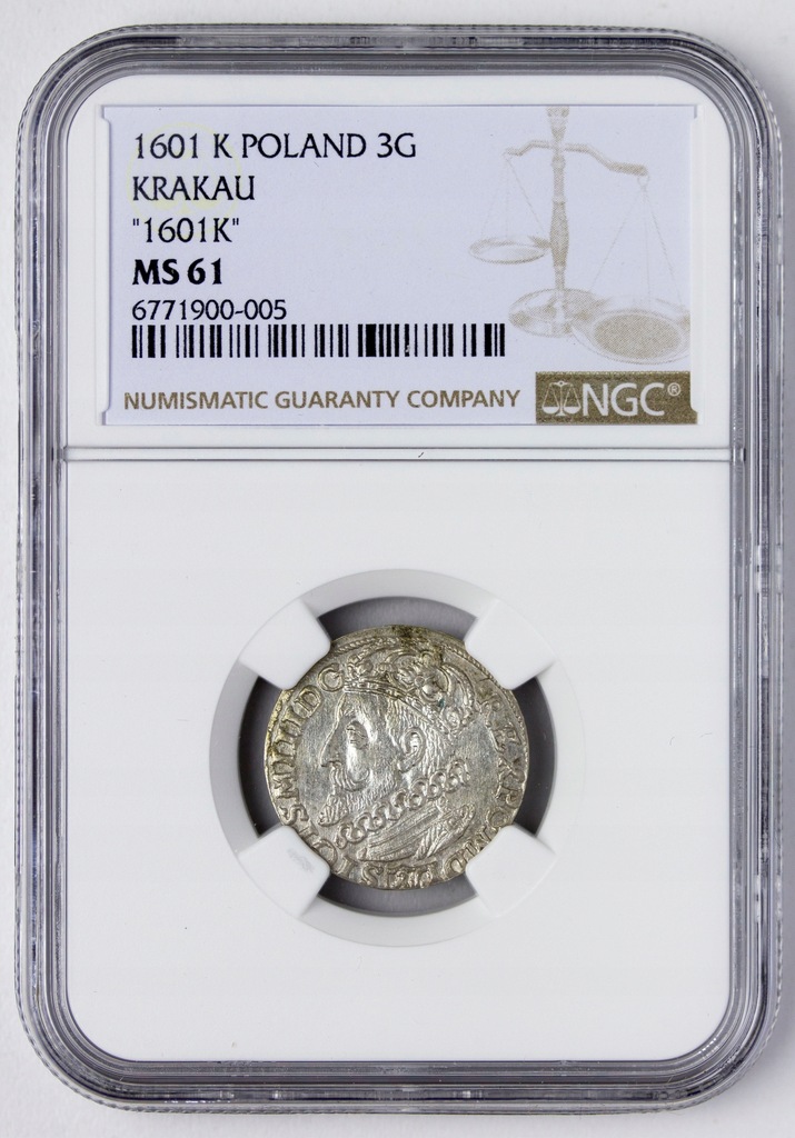 Zygmunt III Waza, Trojak 1601 K, Kraków, NGC MS61 - 15016067260 - oficjalne archiwum Allegro