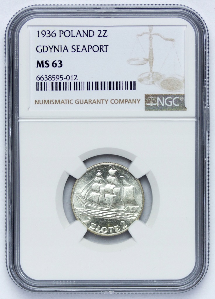 II RP 2 złote 1936, Żaglowiec, NGC MS63 - 14475505971 - oficjalne archiwum Allegro