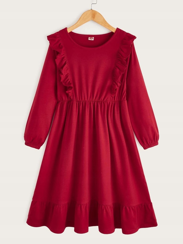 E11G009 SUKIENKA CZERWONA TRAPEZ FALBANY SHEIN 130 - 13593165696 - oficjalne archiwum Allegro