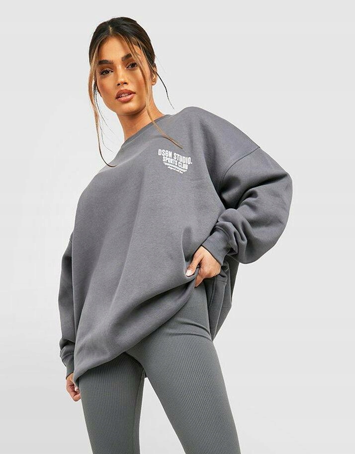 BLUZA DRESOWA LUŹNA DŁUGI RĘKAW NAPISY KLASYCZNA OCIEPLANA BOOHOO M - 15102354555 - oficjalne ...